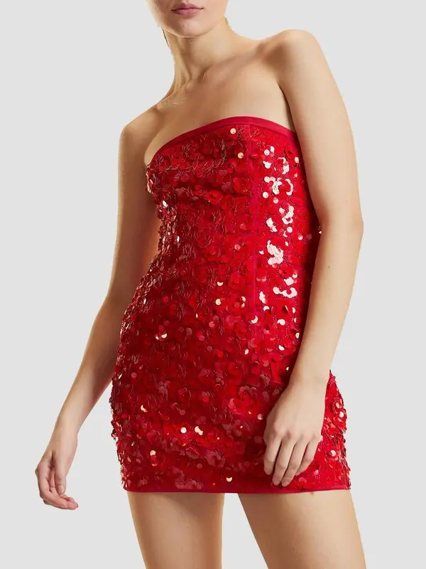 Cynthia Rowley Floral Sequined Strapless Minidress - Red