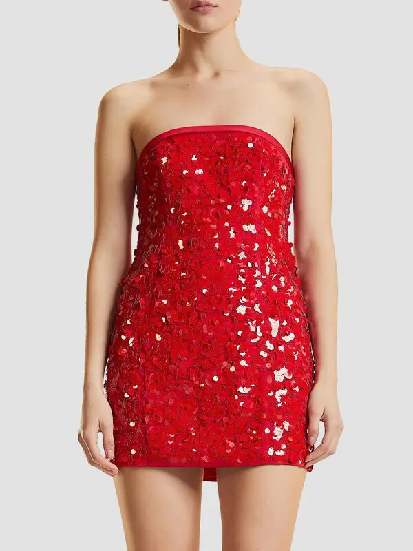 Cynthia Rowley Floral Sequined Strapless Minidress