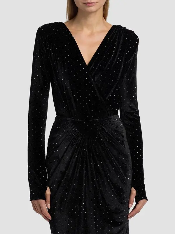 MARIANDREE GAITAN Marcela Crystal-embellished Velvet Bodysuit