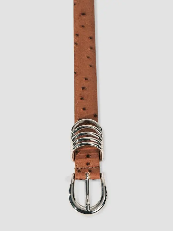 DEHANCHE Resort Hollyhock Ostrich-embossed Belt - Camel