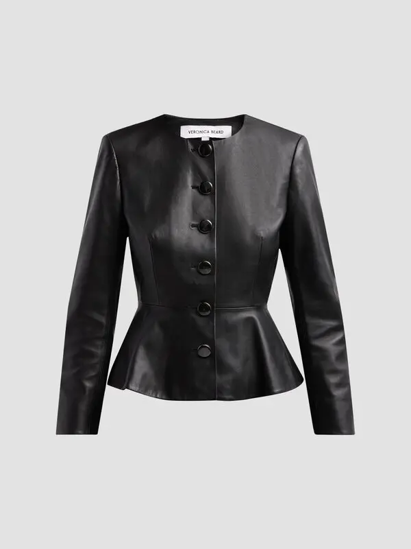 Veronica Beard Quinn Leather Peplum Jacket