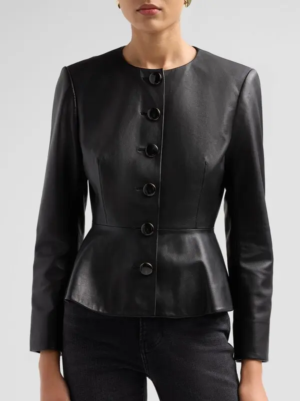 Veronica Beard Quinn Leather Peplum Jacket