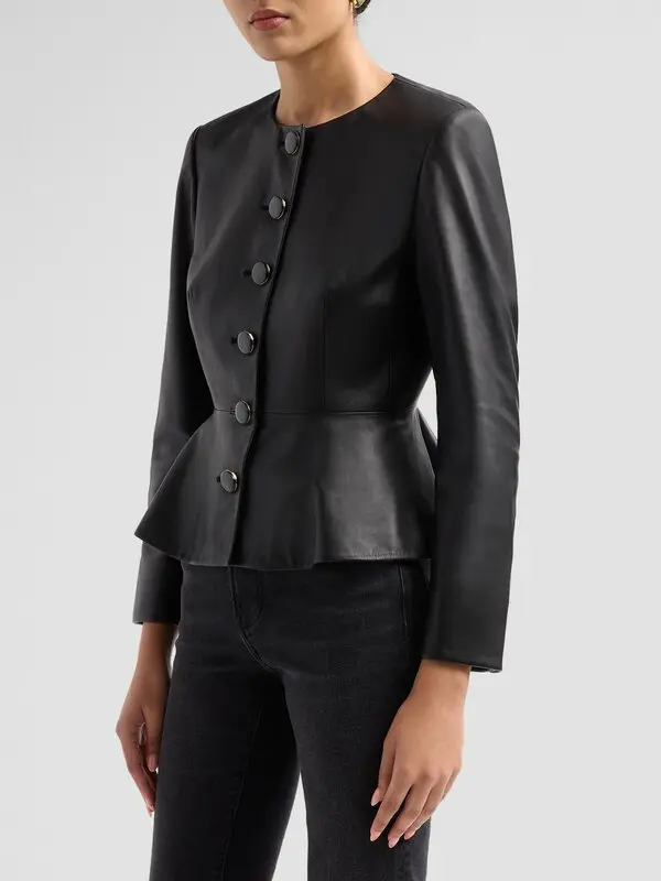 Veronica Beard Quinn Leather Peplum Jacket