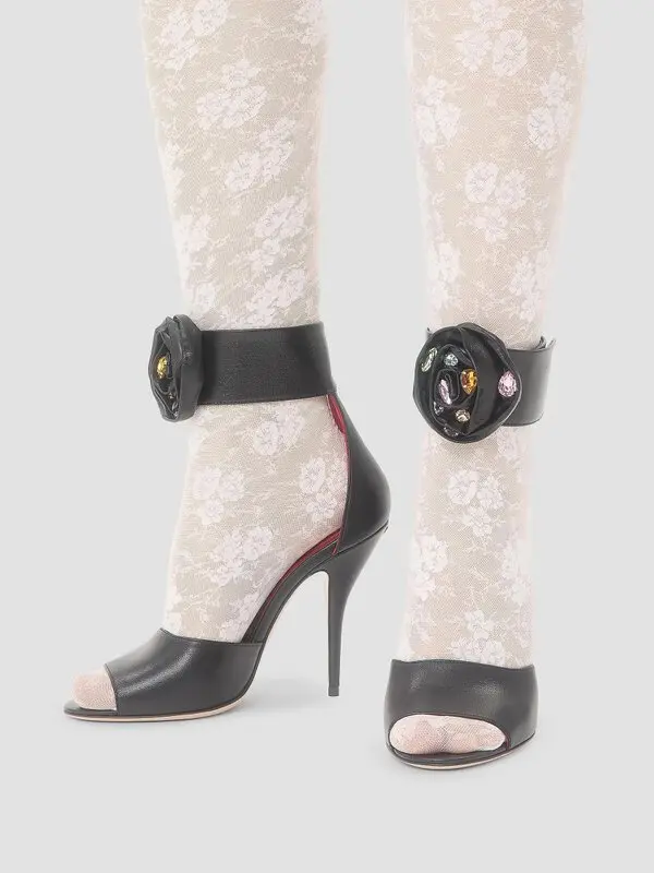 Valentino Garavani Drip Rose Kidskin 105mm Sandals With Crystals - Black