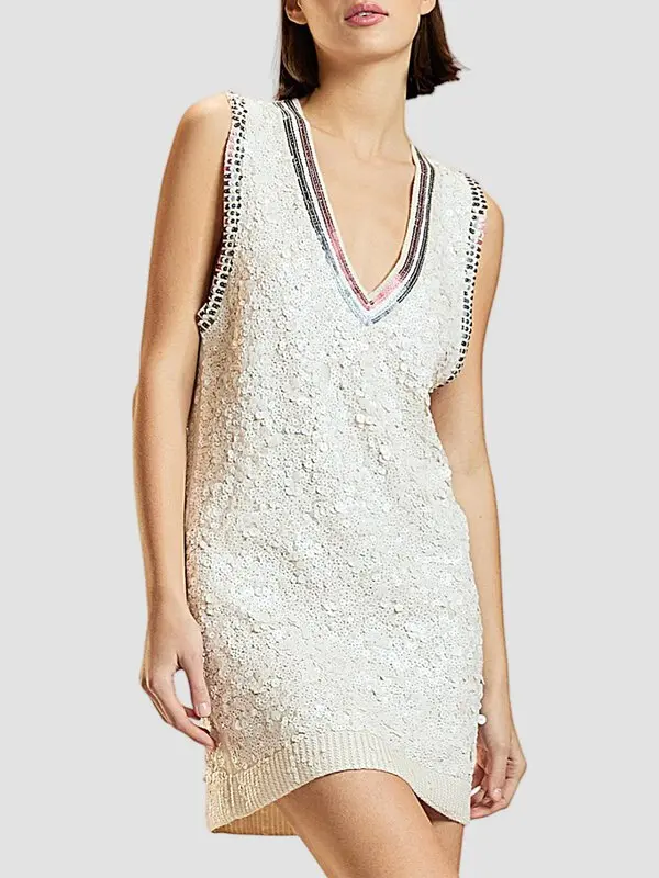 Cynthia Rowley Blair Sequined Wool-cashmere Minidress - White
