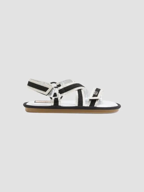 Valentino Garavani Lake Powell Sandals With Crochet Embroidery - Black Silver