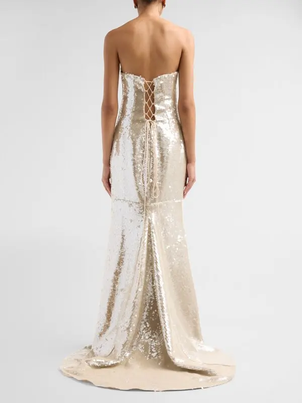 LAQUAN SMITH Strapless Lace-up Corset Gown