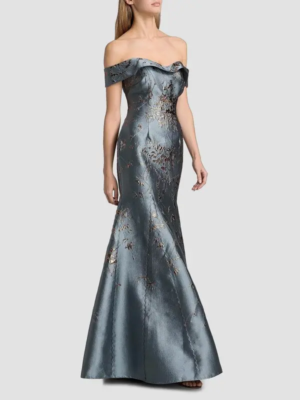 Rene Ruiz Collection Floral Brocade Off-the-shoulder A-line Gown