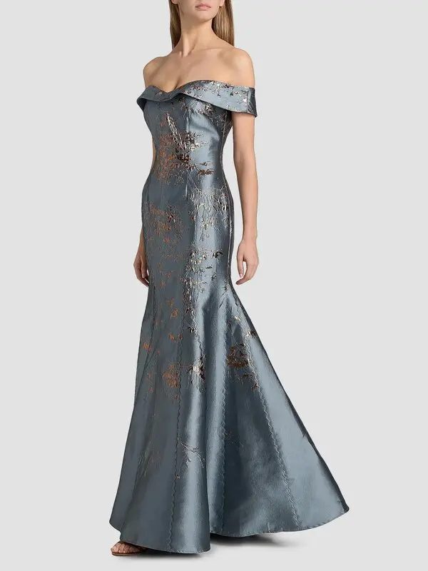 Rene Ruiz Collection Floral Brocade Off-the-shoulder A-line Gown