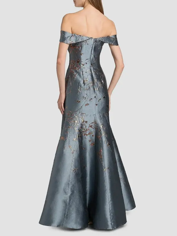 Rene Ruiz Collection Floral Brocade Off-the-shoulder A-line Gown