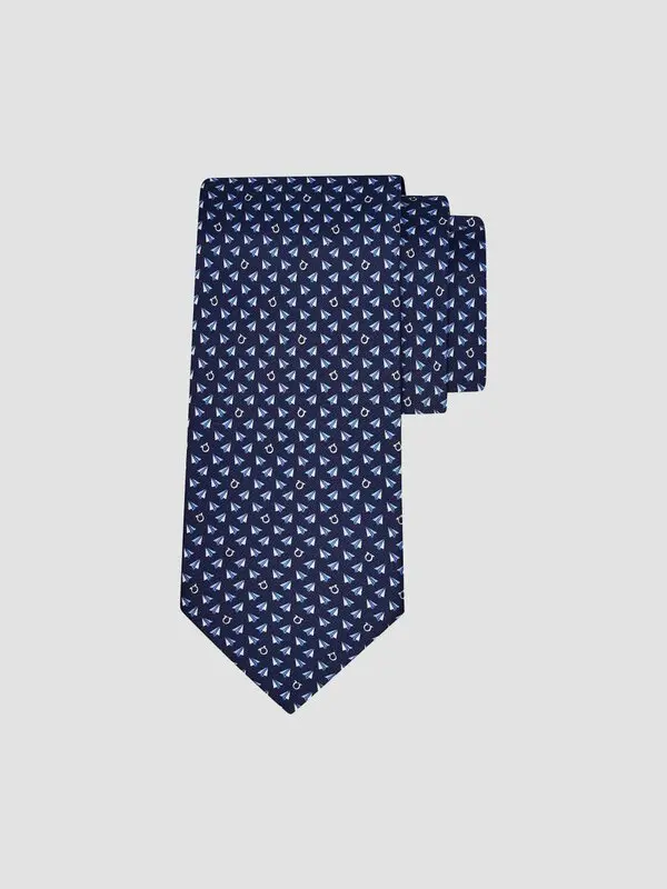 FERRAGAMO Bussola Paper Airplanes Silk Tie