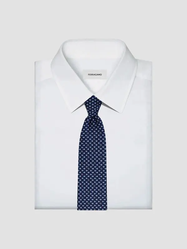 FERRAGAMO Bussola Paper Airplanes Silk Tie