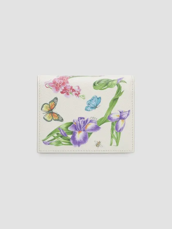 FERRAGAMO Gancini Floral Leather Compact Bifold Wallet