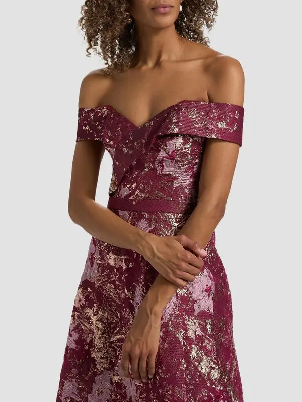 Rene Ruiz Collection Brocade Off-the-shoulder Gown