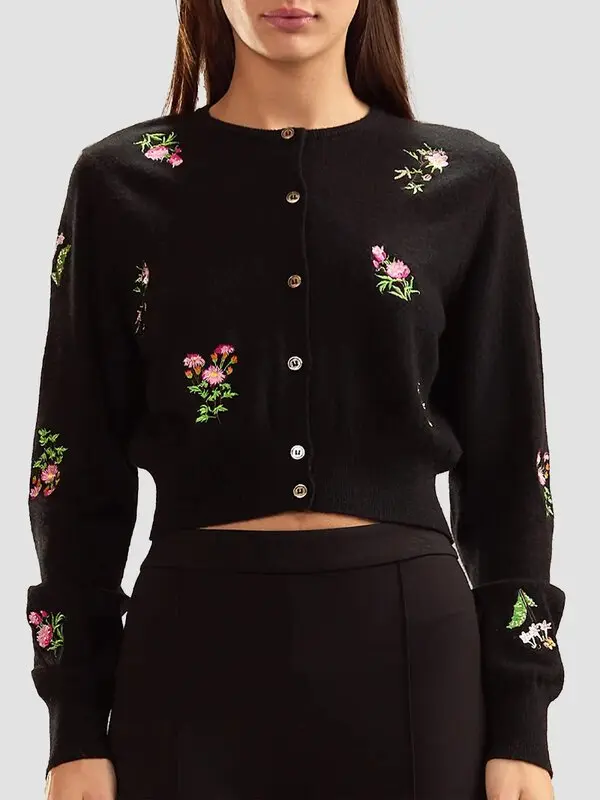 Cynthia Rowley Forget Me Not Embroidered Floral Cardigan - Black Multi