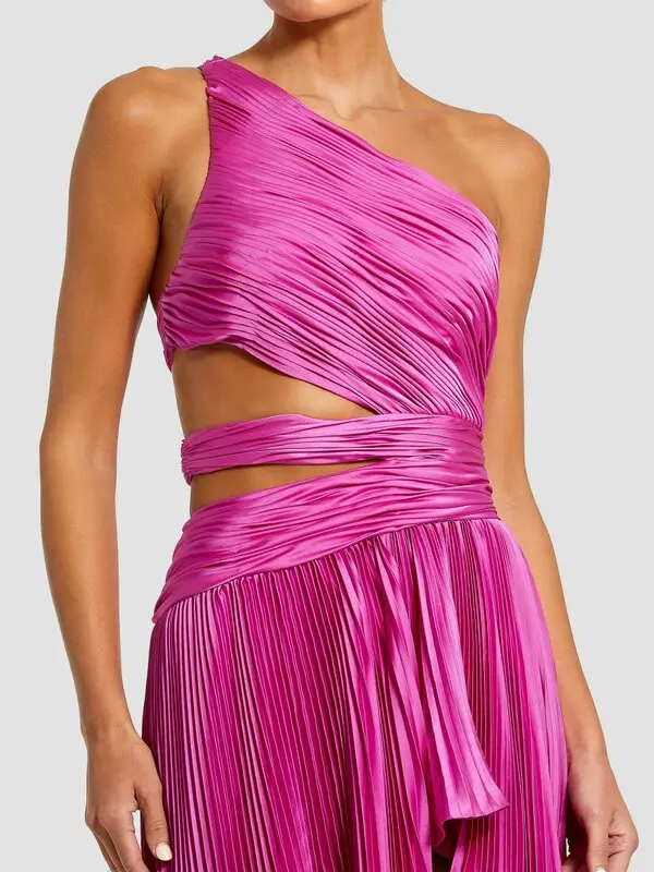 Mac Duggal One-shoulder Pleated Asymmetrical Gown - Fuchsia