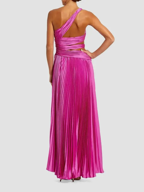 Mac Duggal One-shoulder Pleated Asymmetrical Gown - Fuchsia