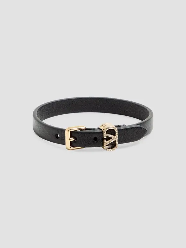 Valentino Garavani Ovalette Bracelet In Leather And Swarovski Crystals - Black