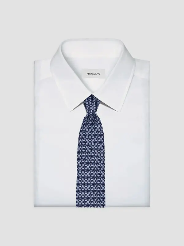 FERRAGAMO Frog Print Silk Tie - Navy