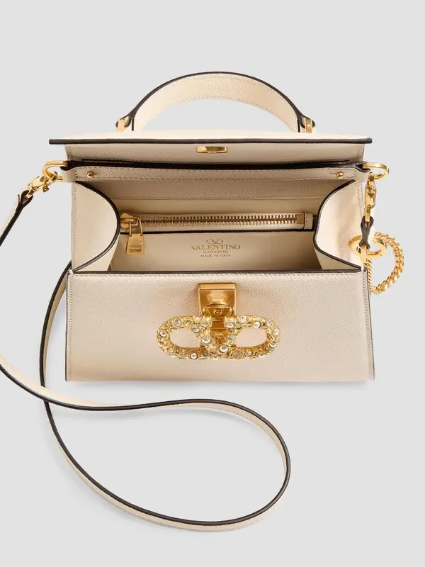 Valentino Garavani Vsling Small Top Handle Bag In Grainy Calfskin - Ivory