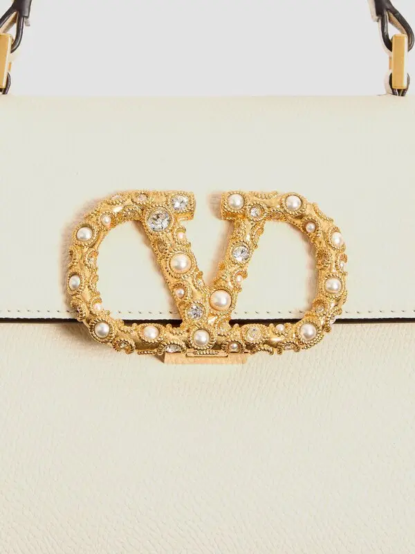 Valentino Garavani Vsling Small Top Handle Bag In Grainy Calfskin - Ivory