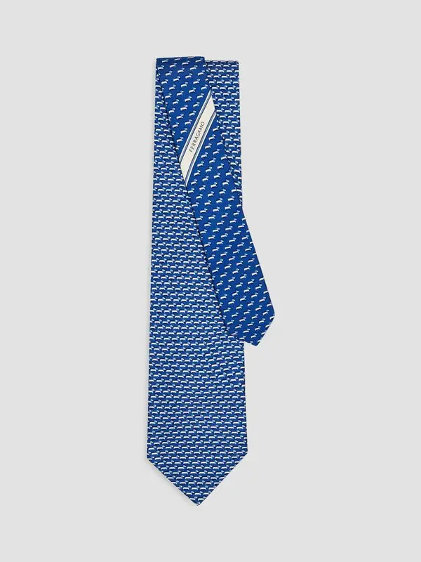 FERRAGAMO Bubu Dachshunds Silk Tie - Blue