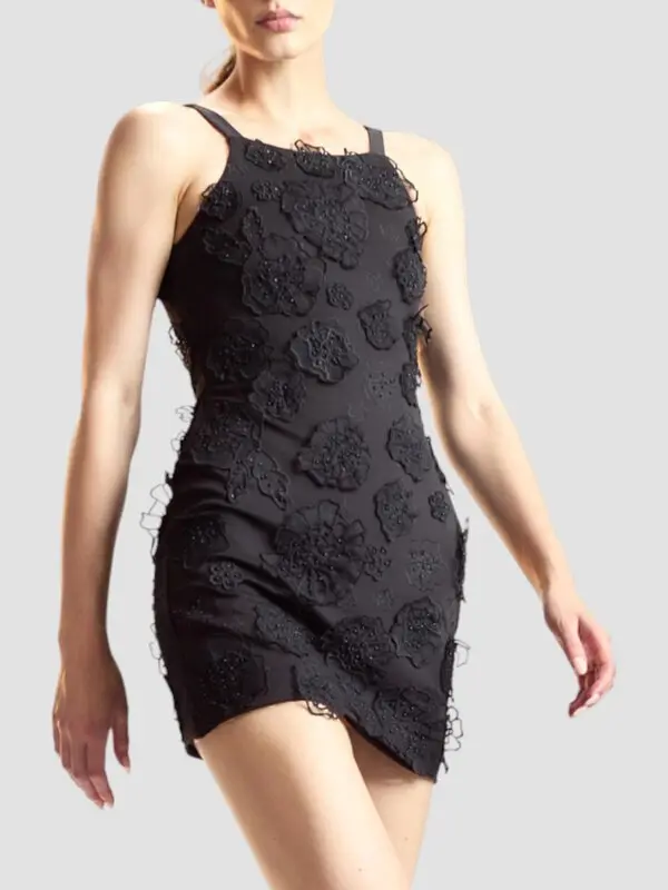 Cynthia Rowley 3d Applique Floral Body-con Minidress - Black