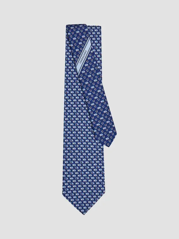 FERRAGAMO Orazio Elephant-pattern Silk Tie