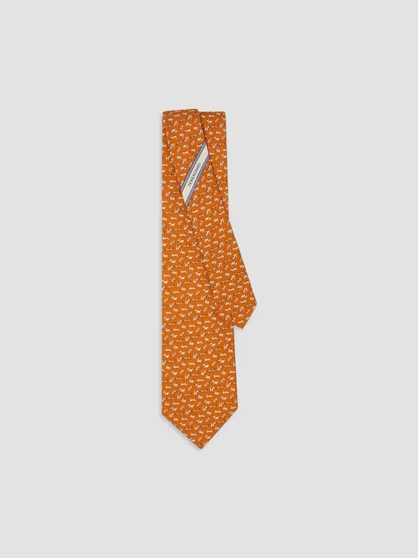 FERRAGAMO Dogs Print Silk Tie - Arancio