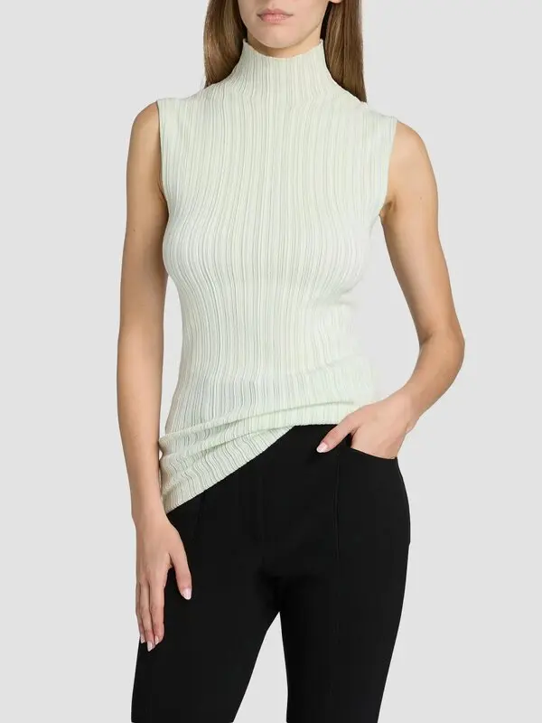 Proenza Schouler Federica Micro Pleat Sleeveless Turtleneck Top