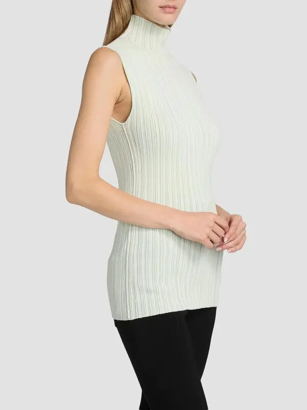 Proenza Schouler Federica Micro Pleat Sleeveless Turtleneck Top