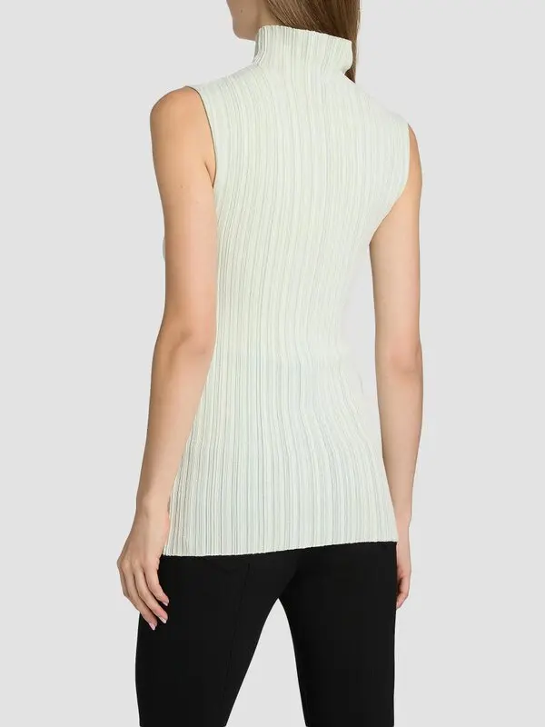 Proenza Schouler Federica Micro Pleat Sleeveless Turtleneck Top
