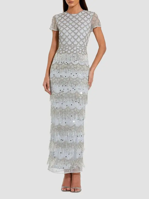 Mac Duggal Evening Beaded Cap-sleeve Gown - Seafoam