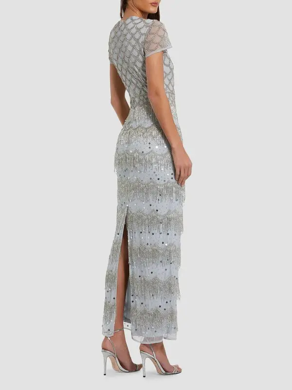 Mac Duggal Evening Beaded Cap-sleeve Gown