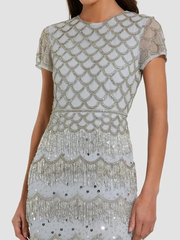 Mac Duggal Evening Beaded Cap-sleeve Gown