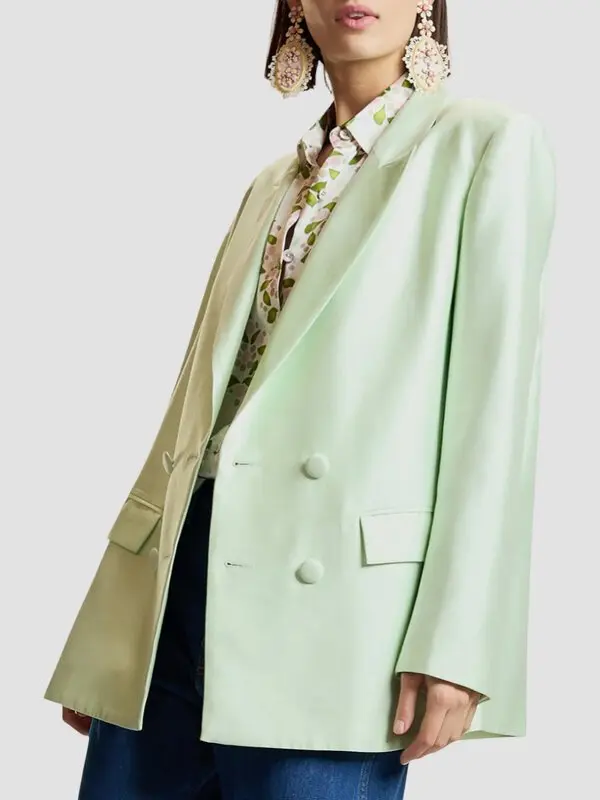 Cynthia Rowley The Breakers Double-breasted Wool-silk Blazer - Mint