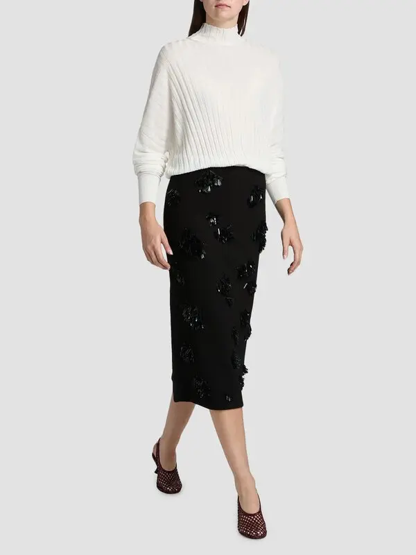 Proenza Schouler Moira Sequin Fringe-appliqué Crepe Midi-skirt