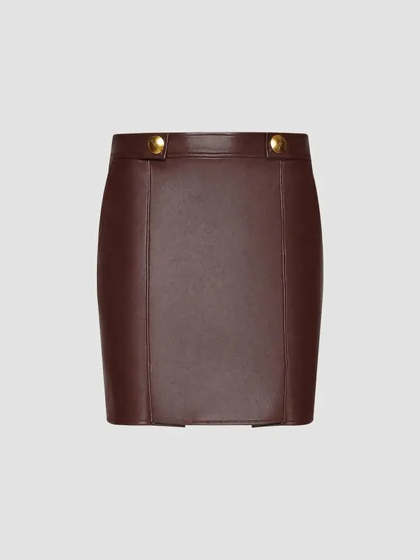 L'Agence Nolina Faux Leather Button-tab Mini Skirt - Deep Mahogany