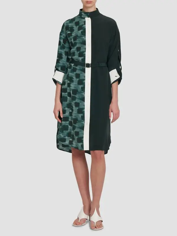 FERRAGAMO Painted Block Silk Split Shirtdress