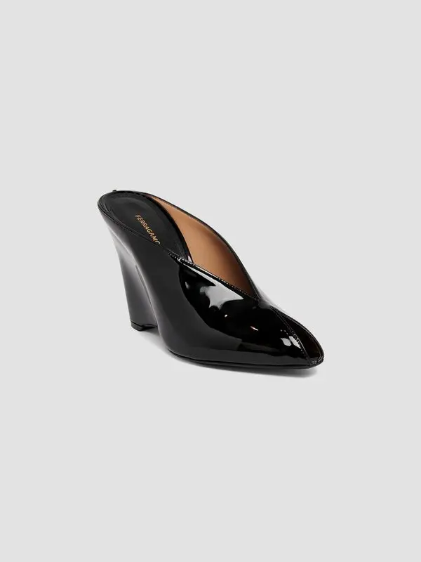 FERRAGAMO Alicia 95mm Patent Leather Wedge Mules