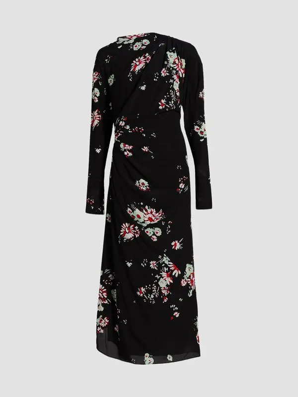 Proenza Schouler Trudie Floral Draped Midi-dress - Black Multi