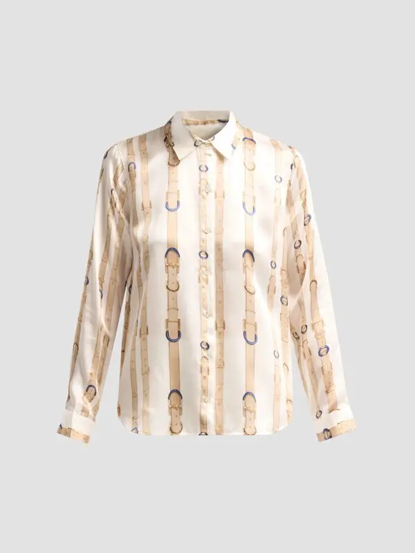 L'Agence Tyler Belt Print Silk Blouse - Ecru Multi Stud