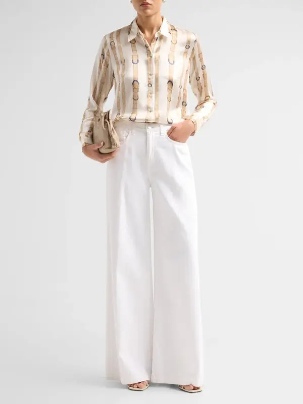 L'Agence Tyler Belt Print Silk Blouse - Ecru Multi Stud