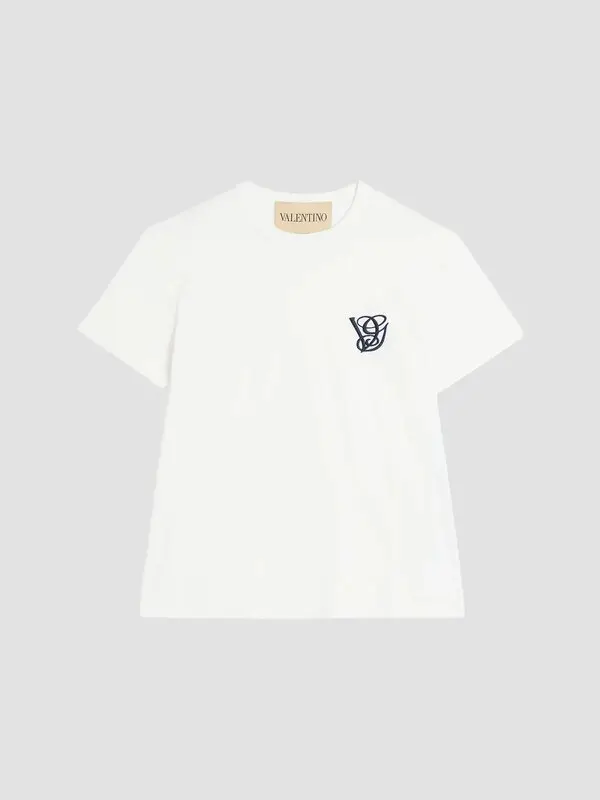 Valentino Garavani Cotton T-shirt With Vg Patch - Ivory