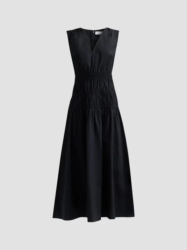 Proenza Schouler White Label Loren Smocked Poplin Midi-dress - Black