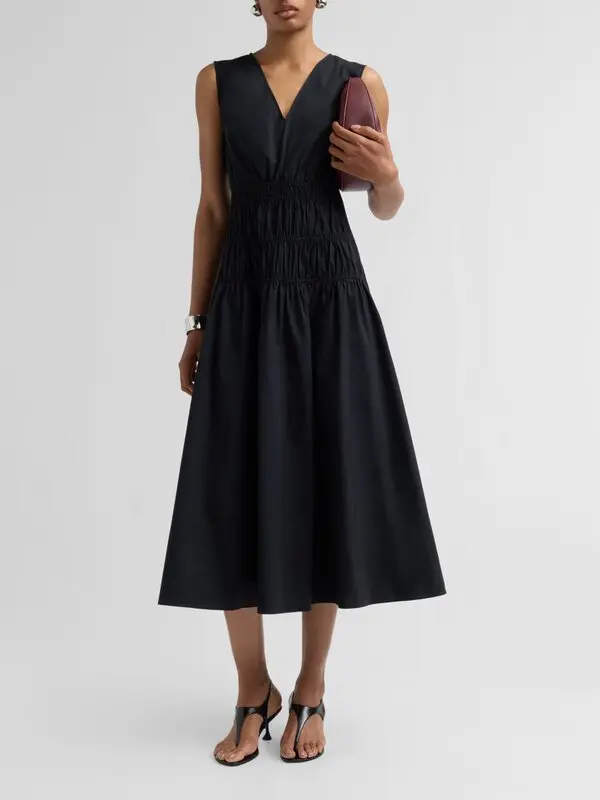 Proenza Schouler White Label Loren Smocked Poplin Midi-dress - Black