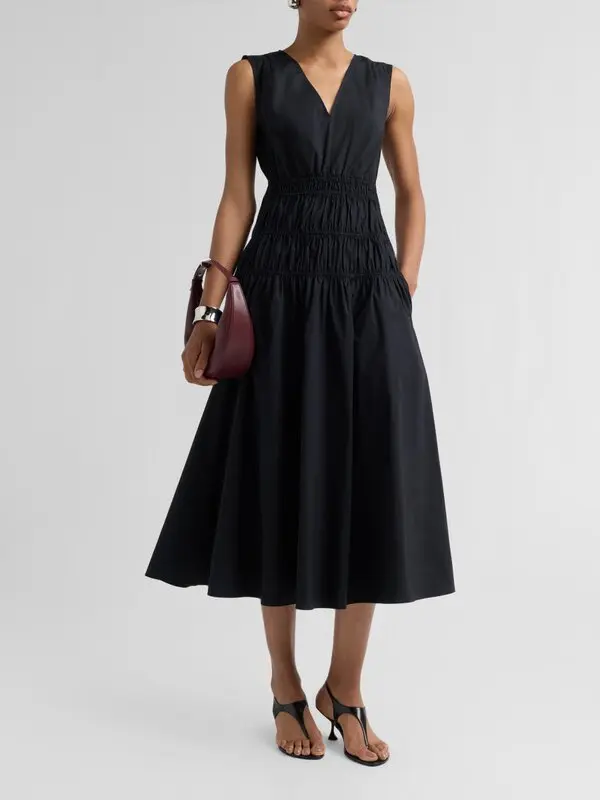 Proenza Schouler White Label Loren Smocked Poplin Midi-dress - Black