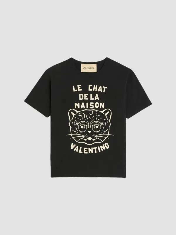 Valentino Garavani Cotton T-shirt With Chat De La Maison Print
