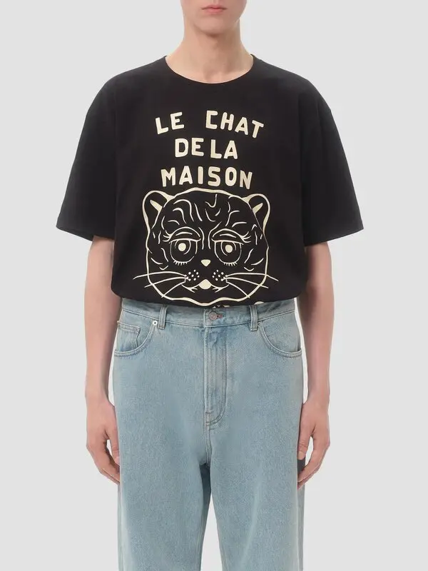 Valentino Garavani Cotton T-shirt With Chat De La Maison Print