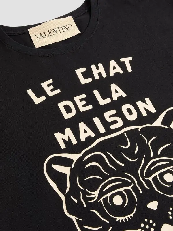 Valentino Garavani Cotton T-shirt With Chat De La Maison Print